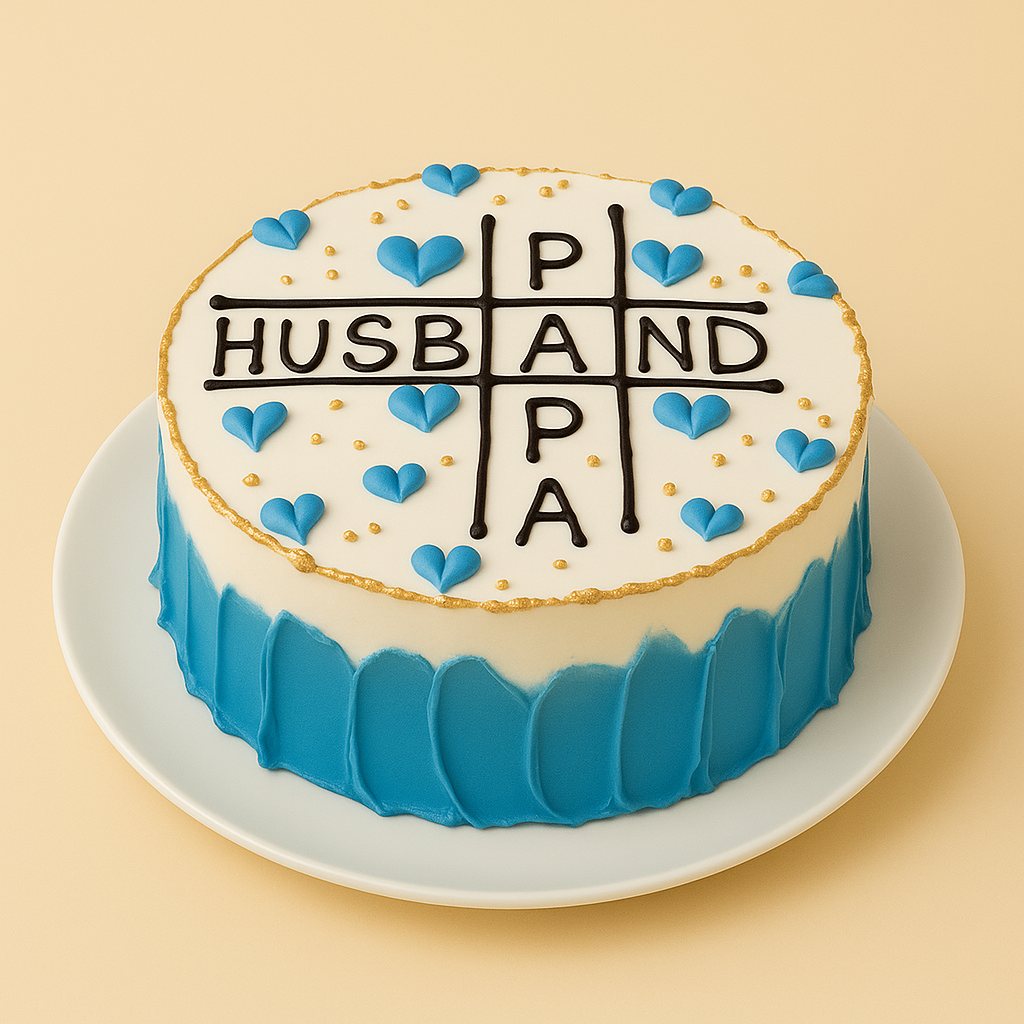 “Husband & Papa” Blue Heart Cake – Brown Bear Bakers